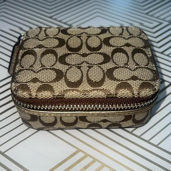 Coach | Other | Coach Khakicamel Signature Canvas Leather Triple Pill ...